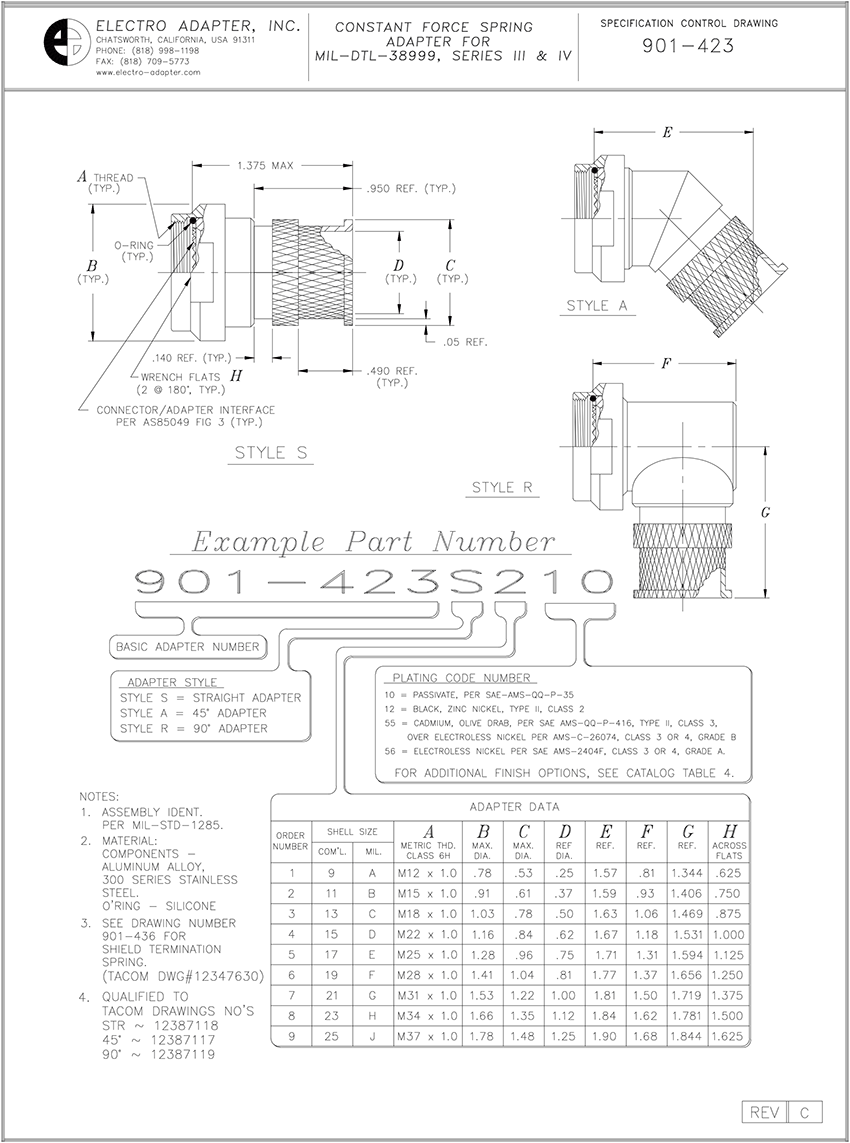 Electro Adapter 901-423, Backshell Adapters, Banded Terminations, D ...