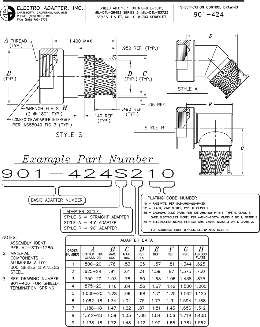 Electro Adapter 901-424, Backshell Adapters, Banded Terminations, D ...